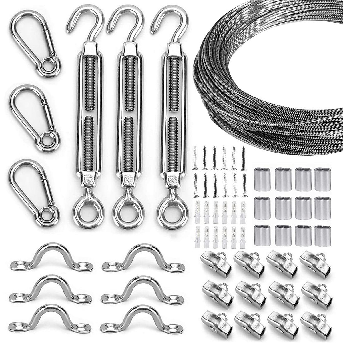 Litcher Globe String Light Suspension Kit, Outdoor Light Guide Wire, Vinyl Coated Stainless Steel Steel Cable，Include 150fts Transparent PVC and 304 Stainless Steel Wire Cable, Turnbuckle and Hooks