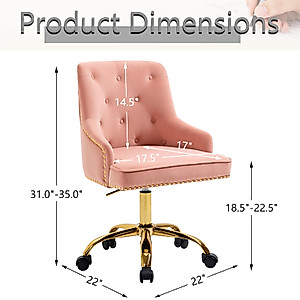 ATTICA Home Office Desk Chair with Soft Foam Seat Cushion 360 Degree Swivel and Rivets Design, Velvet Office Chair(Pink)
