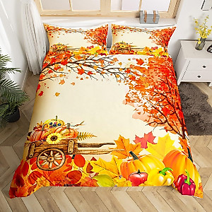 Kids Fall Festival Bedding Set Full Size Happy Fall Y'all Duvet Cover for Teens Bedroom Decor Thanksgiving Decor Comforter Cover Set Thanksgiving Decor Bedspread Cover with 2 Pillow Case