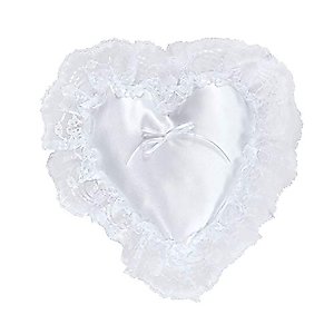 Event Decor Direct Oasis Heart-Shaped Pillow w/Decorative Edges, White Lace Ruffle for Wedding Decoration, Valentine’s Day, & Many More - 12.5 inch Fabric Pillow for Newly Weds - White
