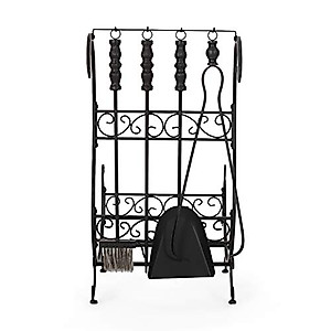 Christopher Knight Home Gloria Log Rack and Tool Set, Matte Black
