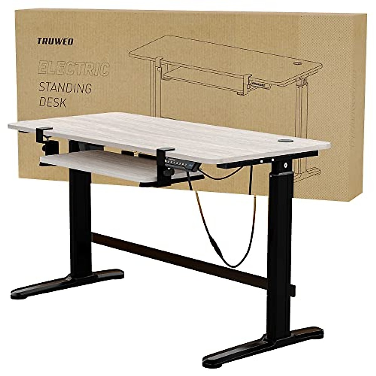 Truweo Adjustable Electric Standing Desk – 50 x 23.6 inches Sit to Stand Office Desk with Cable and Sliding Keyboard Tray – 3 Controlled Memory Height Settings – Anti-Scratch Surface – Grey