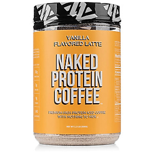 NAKED Vanilla Latte Protein Coffee - Premium Instant Coffee - Protein Shake, Iced Coffee, Protein Drinks, Delicious Keto Friendly and Gluten Free, 17 Servings