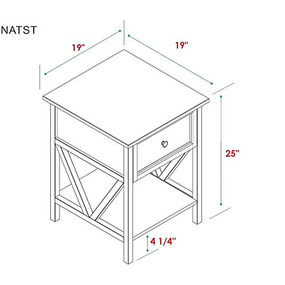 Walker Edison Natalee Modern Farmhouse 1 Drawer Wood Square Side Table Living Room Small End Accent Table, 19 Inch, Rustic Oak and White