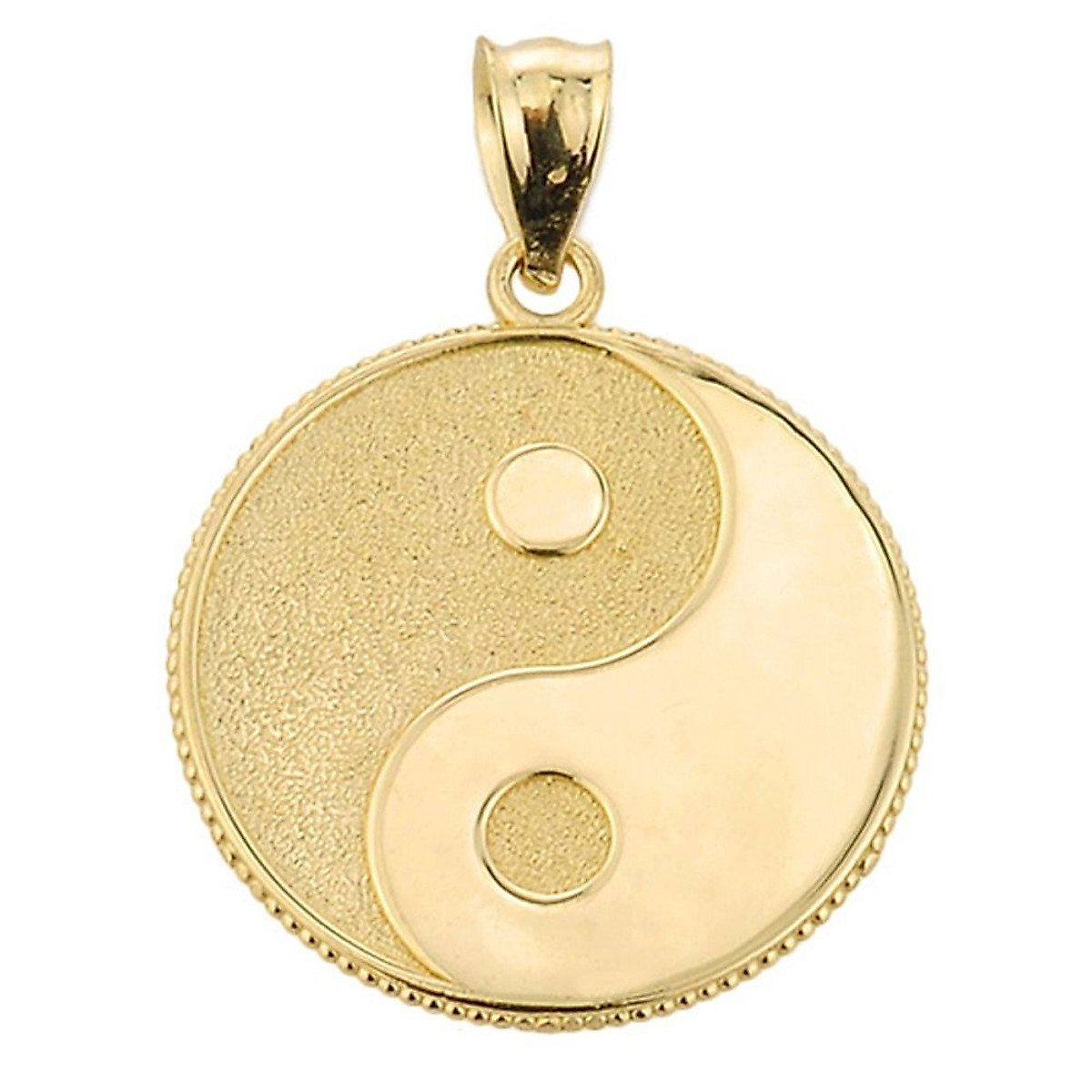 14K Yellow Gold Yin Yang Chinese Taoist Confucianist Round Milgrain Edged Medal Medallion Charm Pendant
