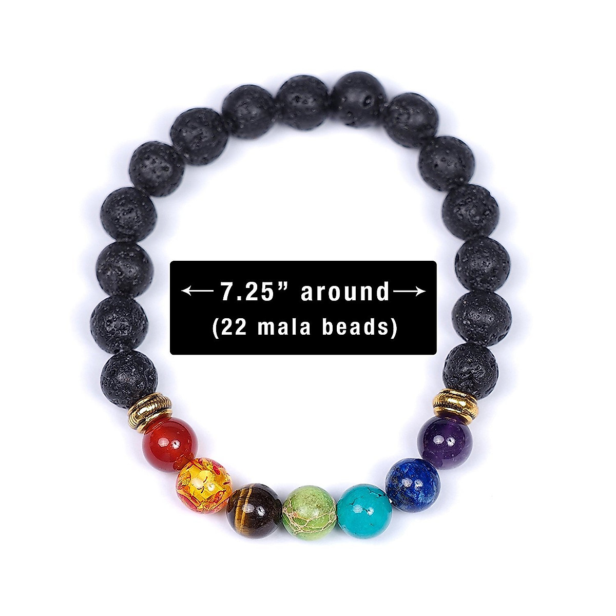 7 Chakra Healing Bracelet with Real Stones, Volcanic Lava, Mala Meditation - Men and Women Religious Jewelry - Wrap, Stretch, Charm Bracelets - Protection, Energy, Healing 7.25 in