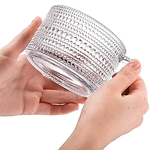 ZOOFOX Set of 4 Glass Coffee Mugs, 14 Oz Clear Glass Cups with Golden Spoons, Vintage Embossed Coffee Cups Set for Latte, Espresso, Cappuccino, Cereal, Yogurt, Tea and Hot Beverage