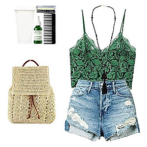 ZLM BAG US Handwoven Straw Backpack for Women Bohemian Beach Backpack Purse Drawstring Closure Casual Daypack