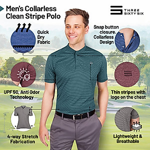 Three Sixty Six Quick Dry Collarless Golf Shirts for Men - Short Sleeve Casual Polo, Stretch Fabric Marine Navy