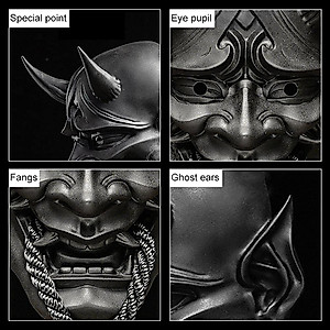 Boxwizard Samurai Oni Mask, Japanese Cosplay Latex Mask Anime Face Cover Ghostface Mask for Halloween Party (Black)