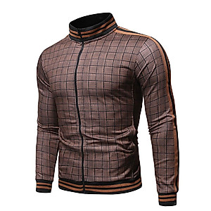 VEZAD Store Mens Plaid 2Pc Zipper Tracksuit,Autumn Printed Sweatshirt Top Pants Sets Sports Suit Tracksuit