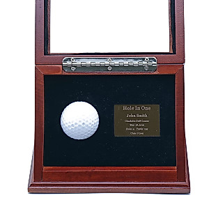 Show Box in One Golf Ball Beech Wood Display Case Box Shadow Box with Glass Window Free Customized Plaque Engraving Brown