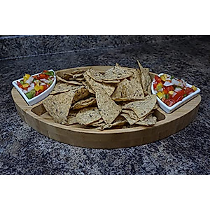 Prairie Collections Football Shaped Bamboo Serving Tray (10" x 16" x 2.5”) Includes 2 Dip Trays - Large Chip Serving Dish for Parties