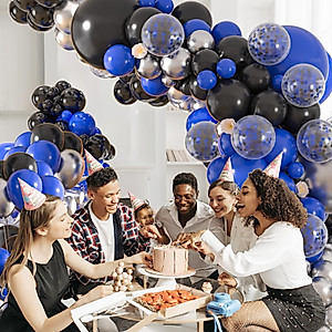 136pcs Blue and Black Balloons Garland Arch Kit, 18 12 10 5 Inch Black Royal Blue Silver Confetti Balloons Different Size Pack for Birthday Graduation New Year Eve Party Decoration