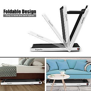 GYMAX Walking Pad, 2.25HP Foldable Treadmill with Smart App & Remote Control, Bluetooth LED Monitor, Small Spaces Compact Running Machine, Folding Portable Under Desk Treadmill for Home Office (White)