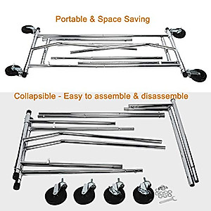 HOKEEPER 250 Lbs Load Capacity Clothes Hanging Garment Racks Portable Heavy Duty Commercial Grade Clothing Rack with Wheels, Chrome Finish