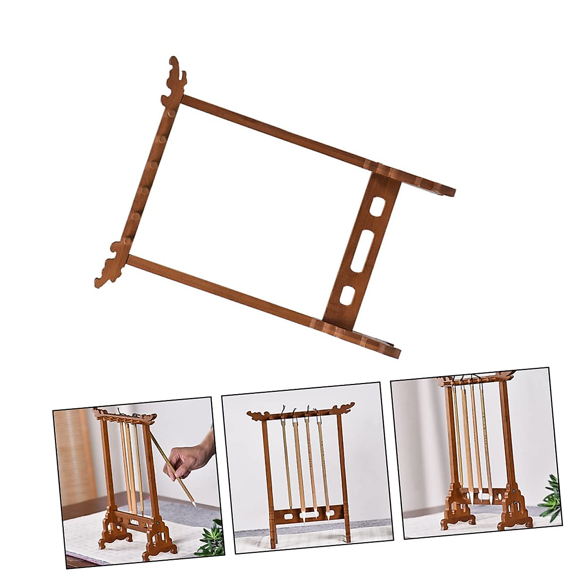 Ciieeo 1pc Brush Hanger Ornament Holder Display Stand Necklace Hanger Stand Chinese Calligraphy Brush Rack Japanese Brush Holder Pen Jewelry Multi-function Shelf Student Use Wooden