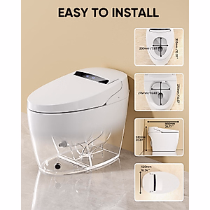 LOUPUSUO Smart Toilet, Tankless Toilet with Warm Water Sprayer and Dryer, Foot Sensor Operation, Heated Bidet Seat, Smart Toilet Bidet Toilet with Fahrenheit LED Display