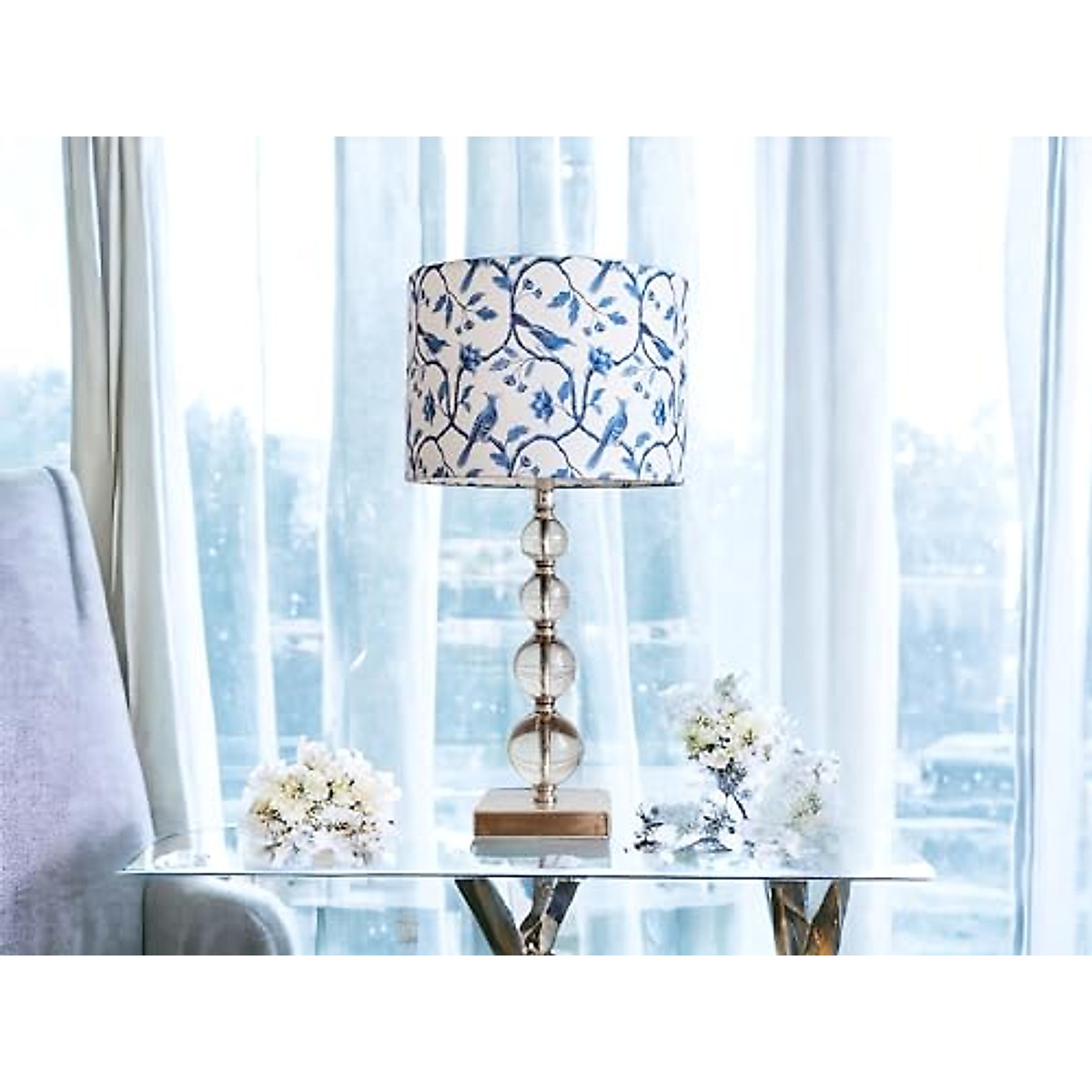 Tristan Home Premium Blue and White Floral Cylinder Drum Lamp Shade Spider Fitting 13x13x9 Inches