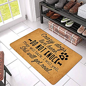 DoubleJun Funny Doormat Crazy Dogs Live Here Do Not Knock They Will Bark Entrance Mat Floor Rug Indoor/Outdoor/Front Door Mats Home Decor Machine Washable Rubber Non Slip Backing 29.5"(W) X 17.7"(L)