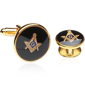 Cuff-Daddy Mens Freemason Masonic Cufflinks Studs (Studs Won't Spin) Tuxedo Formal Set with Presentation Gift Box Business Attire Cufflinks Shirt Accessories Storage Travel Box Special Occasions