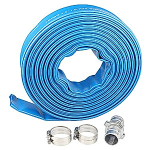 YOTOO Heavy Duty PVC Pool Backwash Hose 1-1/2 Inch by 100 Feet, Reinforced Discharge Hose with Connector and 4 Clamps for Swimming Pools, Pool Drain Hoses, Blue