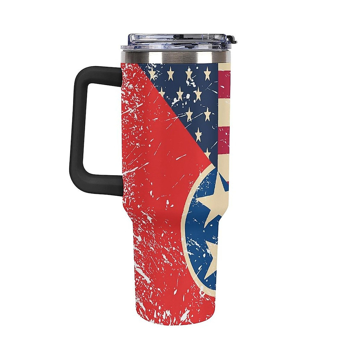 Vintage U.S.A And Tennessee State Flag 40oz Water Bottle Double Wall Insulated Tumbler with Handle Leakproof Travel Mug Black-style
