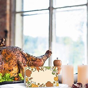 Fall Thanksgiving Table Place Cards, Orange Pumpkin Blank Seating Place Card for Table, 25 Pack Buffet Food Tent Labels, Double Design Name Cards, Thanksgiving Day Party Decorations(05)