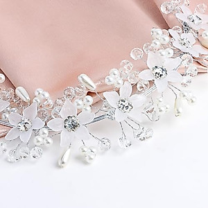 CURASA Flower Girl Headpiece Crystal Pearl Headband for Women Wedding Accessories Silver Flower Girl Headband, Princess Crown for Flower Girls Hair Accessories for Birthday Halloween Tiaras for Women