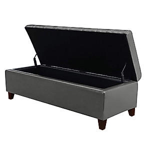 Joveco 51" Storage Bench Ottoman Footstool- Tufted Storage Ottoman Bench- Bonded Leather Footrest for Living Room and Bedroom (Gray)