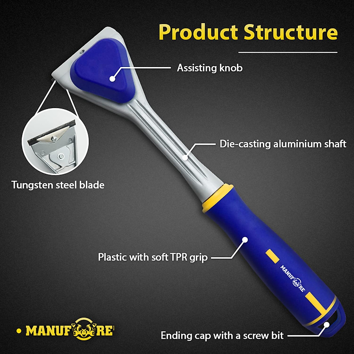 MANUFORE Paint Scraper with 2.5 Inch Double-edged Tungsten Steel Carbide Scraper for removing paint, glue, grout