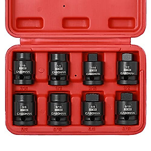 CASOMAN 8PCS 1/2-Inch Drive Pipe Plug Socket Set, Cr-Mo, SAE, Male/Female Set, 7/16", 1/2", 5/8", 9/16", Tapered Male Square Drive, Chamfered Female Square Drive