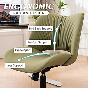 YOUTASTE Home Desk Chair Ergonomic Office Chair Armless Rolling Task Chair Leather Computer Chair of Height Adjustable and Thicked Padded Avocado Green