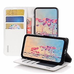 STENES Bling Wallet Phone Case Compatible with Samsung Galaxy S23 - Stylish - 3D Handmade Heart Pendant Flowers Design Leather Cover with Screen Protector & Cable Protector - White