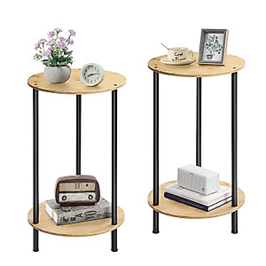 MOOACE End Tables Set of 2, Small Round Side Table, 2 Tier Nightstand Sofa Table Coffee Table with Storage Shelves for Living Room, Bedroom