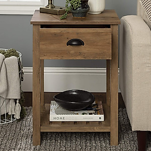 Walker Edison Farmhouse Square Side Accent Table Set-Living-Room Storage End Table with Storage Door Nightstand Bedroom, 18 Inch, Rustic Oak