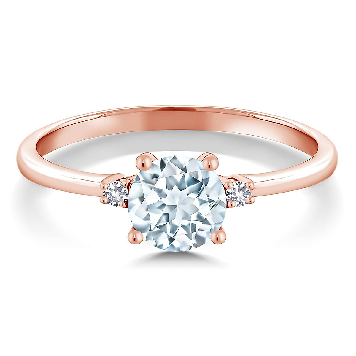 Gem Stone King 10K Rose Gold Sky Blue Aquamarine and White Created Sapphire Solitaire Engagement Ring For Women (0.78 Cttw, Round 6MM, Gemstone March Birthstone, Size 5)