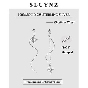 SLUYNZ 925 Sterling Silver Snowflake Dangle Earrings Chain for Women Snowflake Earrings Drop Earrings (A-Silver)