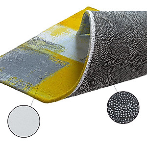 Debedcor Yellow Kitchen Rugs and Mats Set of 2, Oil Painting Non-Skid Yellow and Grey Bathroom Rugs, Kitchen Runner Geometric Rug Floor Mat for Sink/Laundry Room/Office, 15.7"x23.6"+15.7"x47.2"