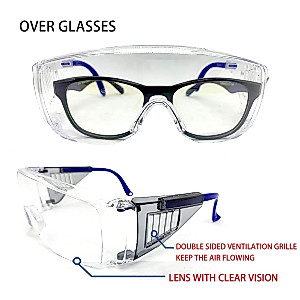 XII WY 3 Pack of Safety Glasses (3 Pairs in 3 Colors) Anti-Fog Crystal Clear Eye Protection Over Glasses Scratch Resistant lab Safety Construction Work CE EN 166 Certified