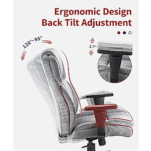 CLATINA Ergonomic Velvet Big Tall Executive Office Chair with Upholstered Swivel 400lbs High Capacity Adjustable Height Thick Padding Headrest and Armrest for Home (Grey)
