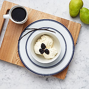 Amazon Basics 16-Piece Cafe Stripe Kitchen Dinnerware Set, Plates, Bowls, Mugs, Service for 4, Blue