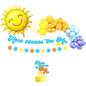 Here Somes the Son Baby Shower Decorations Boho Retro Sun Balloon Garland Arch Kit Here Comes the Son Cake Topper Sun Garland Banner for First Trip around the Sun Decorations