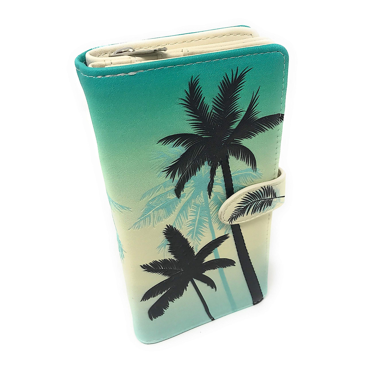 Shag Wear Palm Tree Large Summer Wallet for Women and Teen Girls Vegan Faux Leather 7" Teal