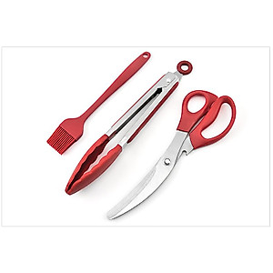 Barbecue Tool Set, Cooking Utensil Set of 3 pcs, Silicone Brush, Silicone Clip, Stainless Steel Scissor, for Outdoor BBQ, Home Cooking, Home Baking