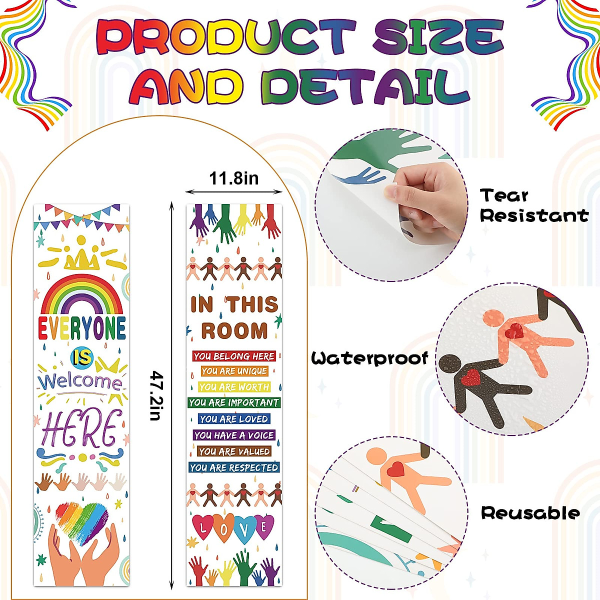 Estune 2 Pcs Welcome Banner and Poster for Teachers Rainbow Diversity Posters for Classroom Inclusive Classroom Decor for Bulletin Board Elementary Pre Middle High School Wall Sign, 11.8 x 47.2 Inch