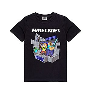 Minecraft T Shirt Boys Alex Steve Sword Black Game Short Sleeve Top 9-10 Years