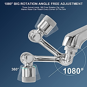 Edulnke 1080° Swivel Faucet Extender, Multifunctional 1080 Degree Rotating Robotic Arm Extension Faucet Aerator, Bigger Angle Splash Filter Faucet Extender Universal Model for Kitchen/Bathroom Sink