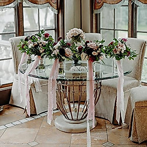 Blush Pink Chiffon Ribbon 3 Rolls Frayed Chiffon Silk Ribbons for Bouquets, Wedding, Gift Wrapping (1.5"x 6 Yd)