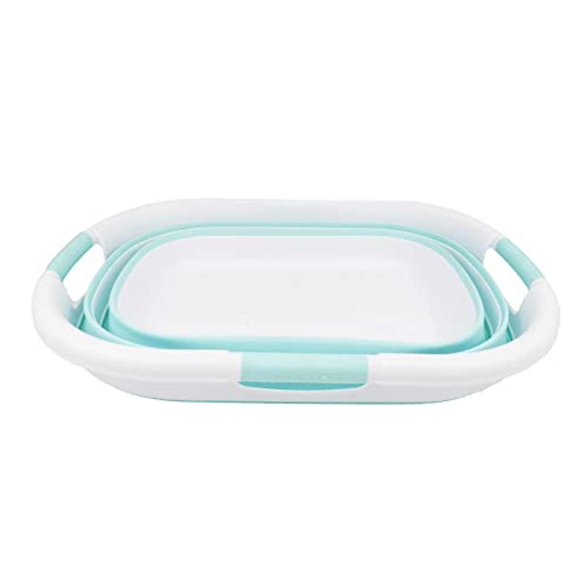 SAMMART 40L (10.5 gallon) Collapsible Plastic Laundry Basket - Foldable Pop Up Storage Container/Organizer - Portable Washing Tub - Space Saving Hamper/Basket (White/Lake Green)